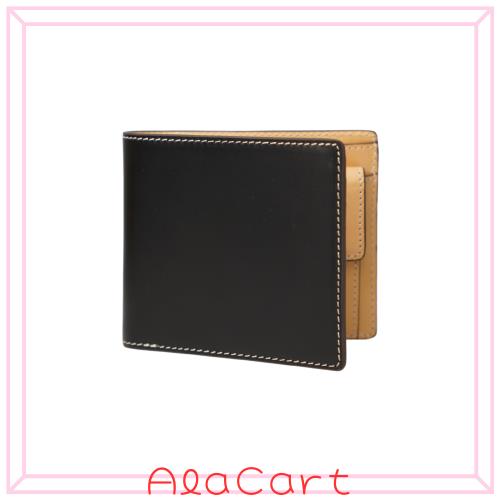 [MASSENI] 高級イタリア革 メンズ 二つ折り財布 ポケット タン色 本革 軽い レザー カード4枚収納 (ブラック)