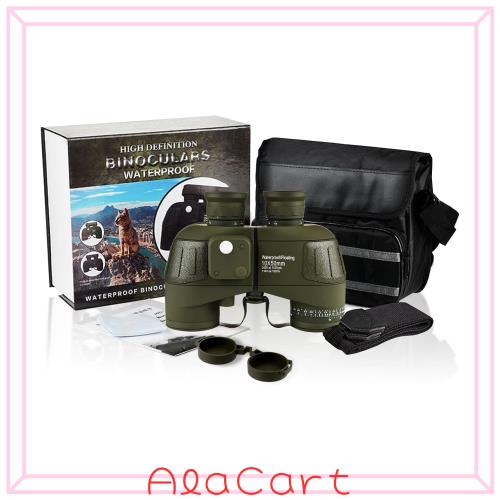 ToopMount 双眼鏡 10×50 望遠鏡 レンジファインダー コンパス内蔵 IPX7 防水 フローティング グリーンコーティング ナイロン収納ポーチ