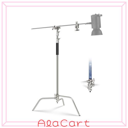 NEEWER BASICS Cスタンド ライトスタンド 10.5ft/320cm 100%ステンレス鋼 高耐久 128cmブームアーム/グリップヘッド2個付き 撮影用スタン
