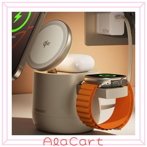 3in 1【MFI Qi2 PSE 公式認証】MagSafe 15W ワイヤレス充電器、[Apple公認] Threekey Apple Watch対応 MagSafe充電器ステーション ドック