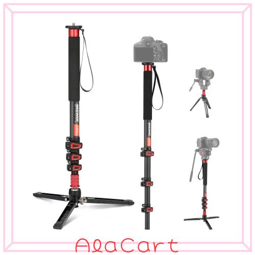 NEEWER 172cm カメラ一脚スタンド 炭素繊維 軽量 ビデオ一脚 旅行用三脚 着脱式カメラ用ベース付き 伸縮式 自撮り棒 トレッキングポール