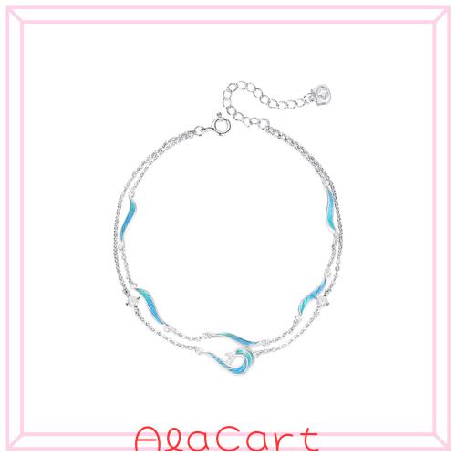 [シルバーサンダー] アンクレット レディース つけっぱなし人気 - シルバー 925 金属アレルギー対応 浪花モチーフ 海風デザイン ホワイト