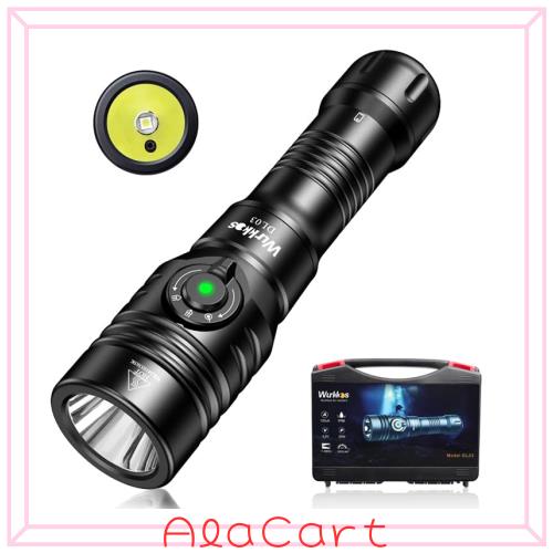 Wurkkos DL03 ダイビングライト 2800ルーメン白色光 、1000メートル緑色光、 Type C 充電式懐中電灯、 水中100Mまで使用可能、潜水訓練用
