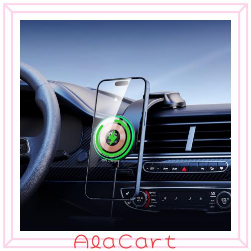 スマホホルダー 車 ワイヤレス充電 マグネット 15W 360°自由調整？アルミ合金素材？安定性拔群 magsafe 車載 急速充電 qi2 超強磁力 22