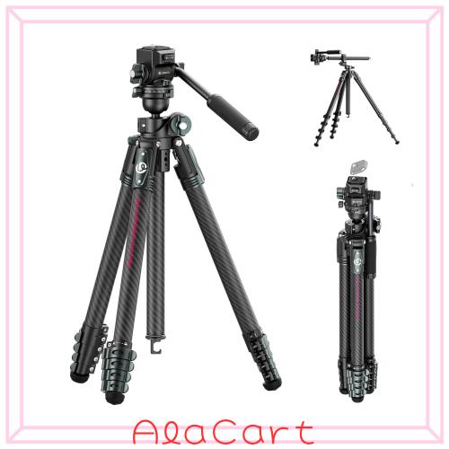 Ulanzi JJ06 カーボン三脚 トラベル三脚 187CM Ukaクイックリリース ビデオカメラ三脚 360°パノラマ雲台 2段式中心軸 5段階調節 耐荷重1