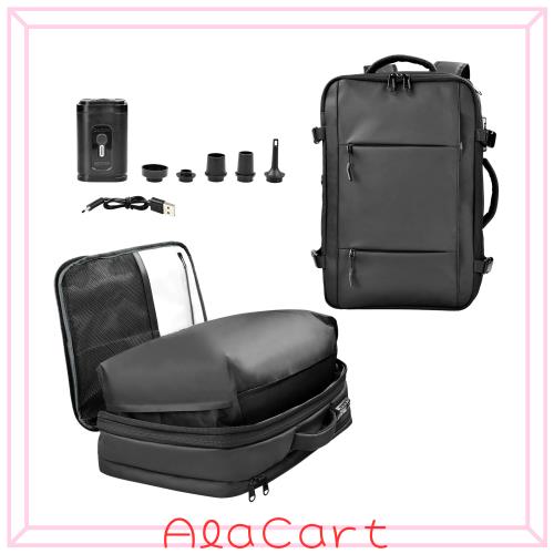 [travel inspira] 真空圧縮リュック 65L拡張可能 機内持ち込み対応 収納術の革命 防犯TSAロック＆救助ホイッスル付き 防水 乾湿分離 パソ