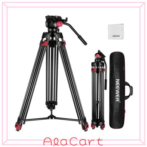 NEEWER カメラ三脚 200cm ビデオ三脚 360°フルードヘッド/QRプレート/クリーニングクロス付き アルミ合金製 頑丈 DSLRカメラ/ビデオカメ