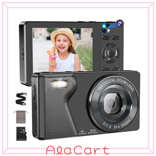 【2025新版＆自撮り機能】デジタルカメラ 4K デジカメ 6400万画素 OTG対応 スマホ連動 タイムプラス録画機能 2.8インチ大画面 オートフォ