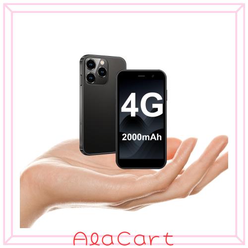 4G ミニスマートフォン、3.0 インチ HD スクリーン、クアッドコア デュアル SIM、2000mAh アンロックド キッズフォン (黒色)