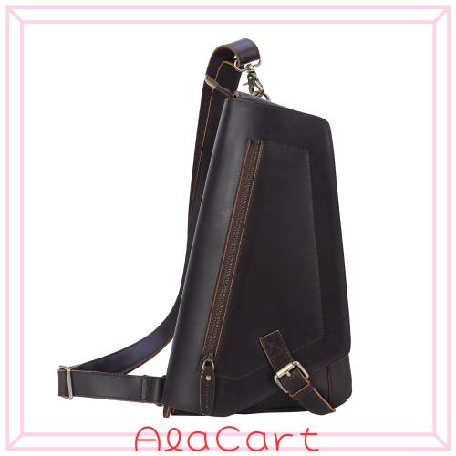 [TIDING] レトロ 幾何学模様 ボディバッグ 厚手牛革 ワンショルダーバッグ 横縦2WAY アメカジ 斜掛けバッグ iPadmini YKK オイルレザー