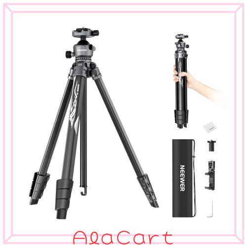 NEEWER LITETRIP 155cm カメラ三脚 トラベル三脚 アルミ製 ポータブル三脚スタンド ボールヘッド/2軸スマホホルダー/アルカ型QRプレート