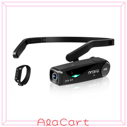 Ordro EP6 PLUS 4K Vlog カメラ ウェアラブル式 ビデオカメラ 1080P 60FPS FPV設計 WI-FIアプリ制御 付随 W1リモコン