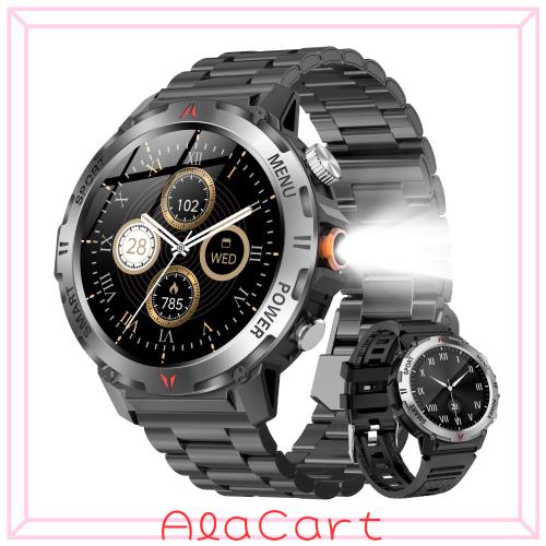 スマートウォッチ【2025改良最新型 付属ベルト2本】Bluetooth通話 LINE/メッセージ通知 100＋運動モード アプリのGPS連動可能 防塵防水