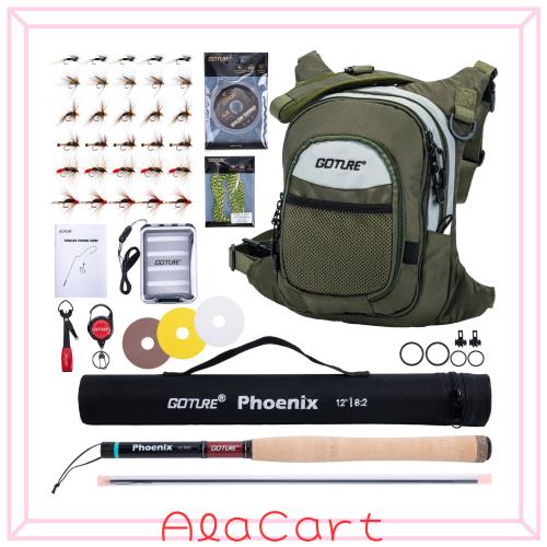 Goture テンカラロッドセット 渓流竿 3.6m アクセサリー12個 フライフィッシングチェストパック テンカラロッド テンカラ竿 釣り セット