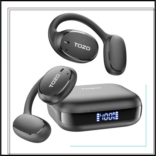 TOZO OpenEgo ワイヤレス イヤホン bluetooth 5.3 オープンイヤー 極上のフィット感 耳を塞がない LED ディスプレイ AI 通話時ノイズリダ