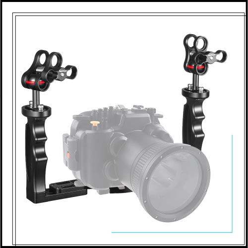 MINIFOCUS 水中カメラ ハンドル トレイ ブラケット、デュアル ハンドル伸縮アルミニウム合金ビデオ スタビライザー ホルダー 2 1’’ ボー