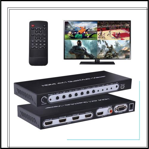 ES-Tune HDMI画面分割器 4入力1出力 1080P対応 6分割モード 音声チャンネル切替 RS232制御可 エンジニア・監視用