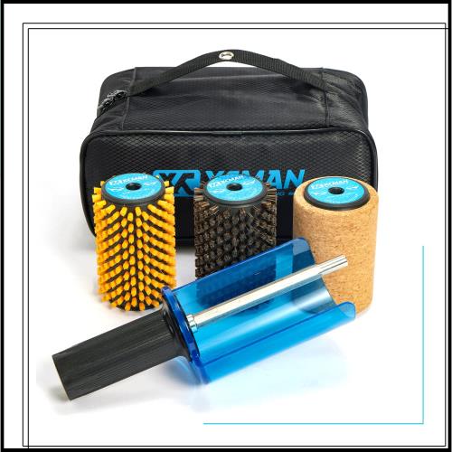 XCMAN スノーボード用ナイロン、ブロンズ、コルク、馬毛ブラシ ロータリーブラシ、シングルシャフト(ハンドル)の４点セット、100 mm長さ