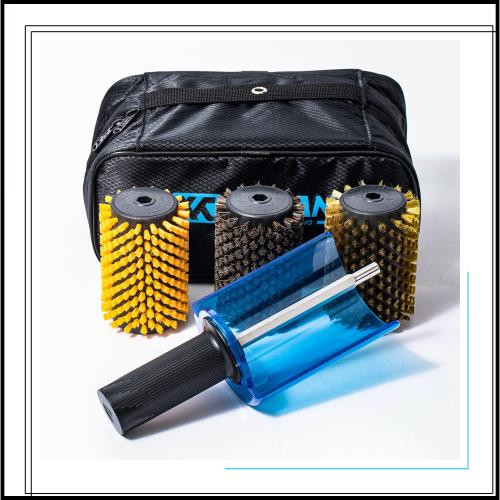 XCMAN スノーボード用ナイロン、ブロンズ、コルク、馬毛ブラシ ロータリーブラシ、シングルシャフト(ハンドル)の４点セット、100 mm長さ