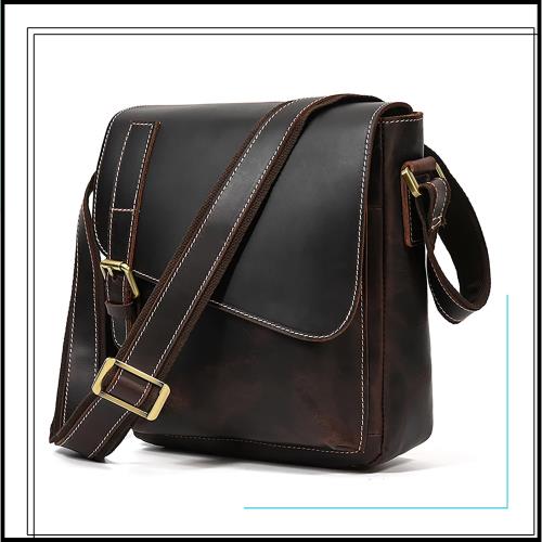 [Ariga] ショルダーバッグ メンズ 革 牛革 斜め掛けバッグ メッセンジャーバッグ 通勤 旅行 本革 レザー (ダークブラウン)