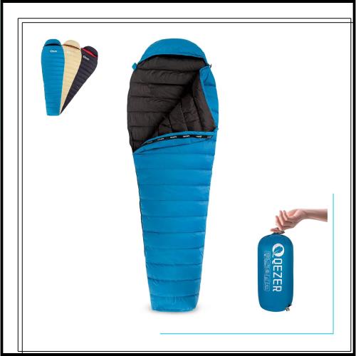 QEZER シュラフ ダウン 寝袋 コンパクト マミー型 260g/400g充填 春夏秋用 1200g充填 冬用寝袋 650FP高級ダウン 400T撥水加工 2人用に連