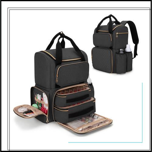 Luxja マニキュア収納 リュック 70ボトル用 仕切り 2つの取り外し可能なポーチ付き ネイルライト 収納 マニキュアケース 3WAY 持ち運び