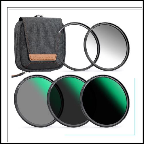 K＆F Concept 52mm 磁気アダプターリング+GND8+ND8+ND64+ND1000 5点セット NDフィルター ハーフNDフィルター 磁気吸着 装着便利 フィルタ
