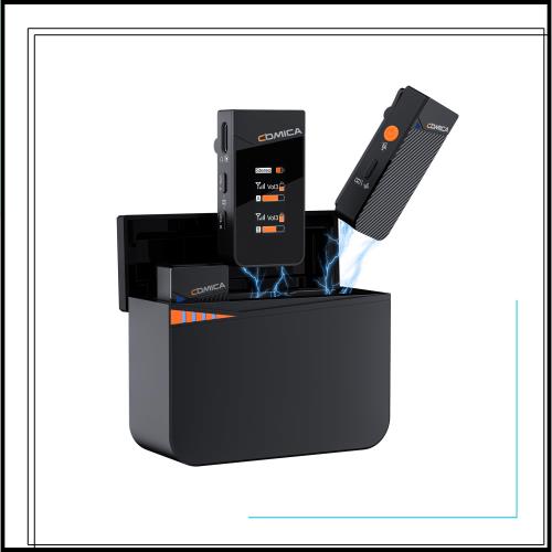comica Vimo C3 ワイヤレスピンマイク 200M伝送距離 送信機2台+受信機1台 充電ケース付属 動画撮影 オンライン授業 VLOG Live PC/スマホ/