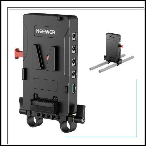 NEEWER Vマウントバッテリープレート 15mmロッドクランプ付き 電源スプリッター PD 60W Type C＆D タップ/DC15V ポート NEEWER Vロックバ