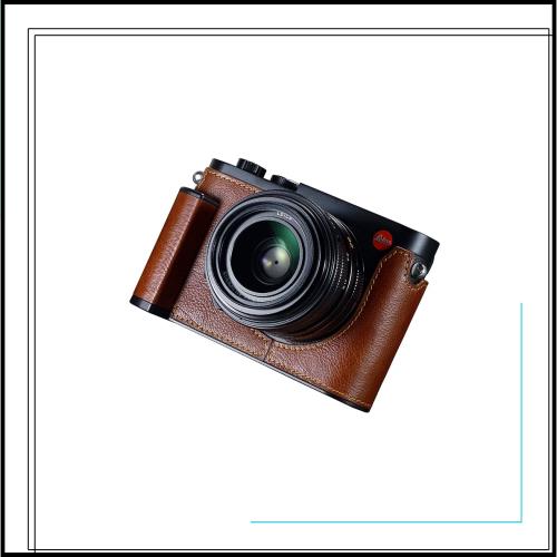 SIUTATDSH カメラハーフケース Leica Q3用、ビンテージメタル本革カメラ保護ケース スタイリッシュ ポータブル 耐衝撃 (コーヒー)