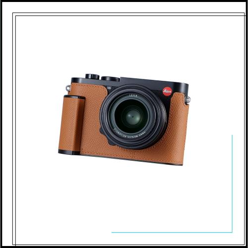 SIUTATDSH カメラハーフケース Leica Q3用、ビンテージメタル本革カメラ保護ケース スタイリッシュ ポータブル 耐衝撃 (ブラウン)