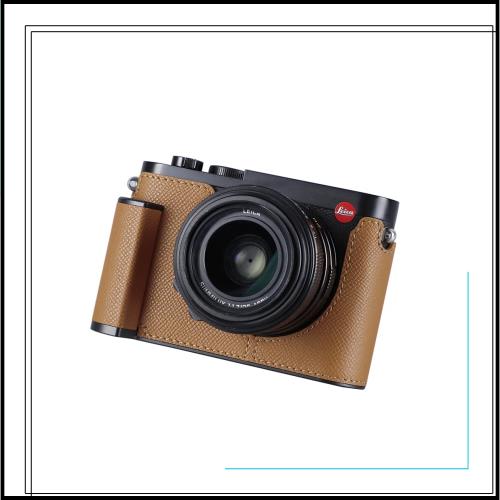 SIUTATDSH カメラハーフケース Leica Q2用、ビンテージメタル本革カメラ保護ケース スタイリッシュ ポータブル 耐衝撃 (ブラウン)
