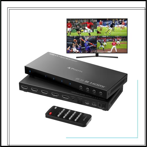 PORTTA 4K HDMI マルチビューワースイッチ 4x1 PIP付き PORTTA クワッド マルチビューア シームレススイッチャー 4イン1出力 Toslink付き