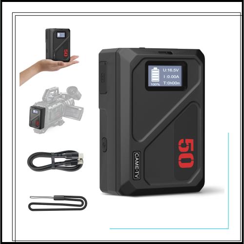 Came-TV 小型 Vマウントバッテリー MINI 50C 3450mAh 50Wh 14.4V ミニVマウントバッテリー PD45W USB-C 急速充電1時間 D-TAP/USB-A/DC×2