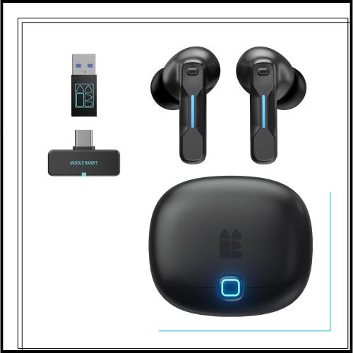 Middle Rabbit SW5 2.4Gワイヤレスゲーミングイヤホン マイク付き、20ms低遅延、ドングル＆Bluetooth 5.4デュアルモードヘッドホン、PC P