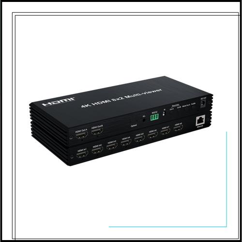 4K 60hz HDMI 8x2 マルチ・ビューアー PIP付 8入力2出力 デュアル・ディスプレイ・シームレス・スイッチャー 光3.5mmオーディオ 2x1 3x1