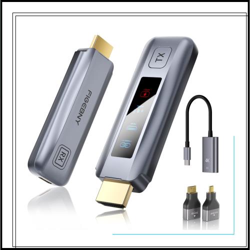 FIGEBNY hdmi 無線 ワイヤレス 送受信機セット LEDディスプレイ 搭載【日本技適認証済】低遅延 30m伝送距離 パソコン、スマホ、プロジェ