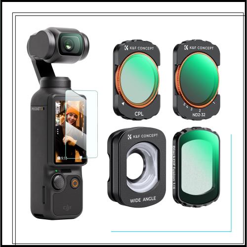K＆F Concept DJI OSMO Pocket 3用 レンズフィルターセット (CPL+1/4ブラックミスト+ND2-32+広角レンズ) cplフィルター ブラックミストフ