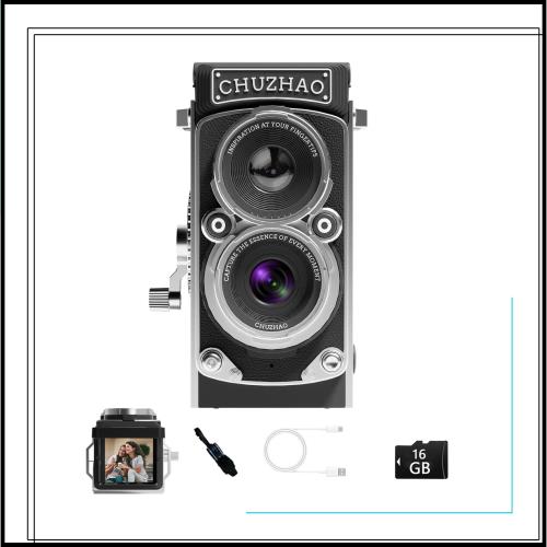 CHUZHAO ヴィンテージミニデジタルカメラ、ポータブルTLRスタイルのレトロでコンパクトな小型ポケットサイズ1080P ビデオカメラ、12MPオ
