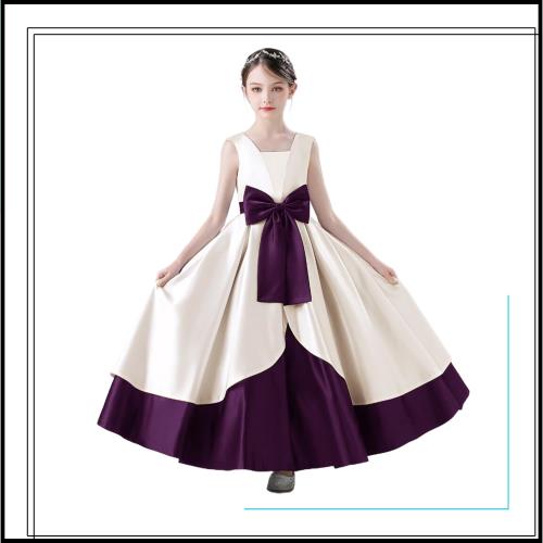 [VOKLLIYU] 子供 ドレス キッズ ピアノ発表会 (パープル 150) 子ども ドレス バイオリン 演奏会 ロングドレス 女の子 蝶結び お姫様 上品