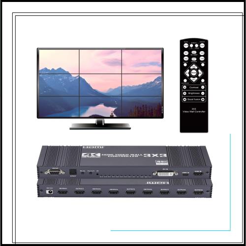 3x3 HDMI ビデオウォールコントローラー 4K@30Hz HDディスプレイ 1920x1080P 60Hz DVI USB-C RS232 映像入力 9 HDMI 出力 リモコン付き、