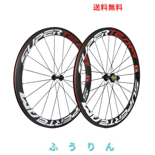 ウィンドブレーバイク SUPERTEAM 50mm クリンチャ ーホイールセット700c 23mm ロードバイク カーボン ホイール (ホワイト/レッド)