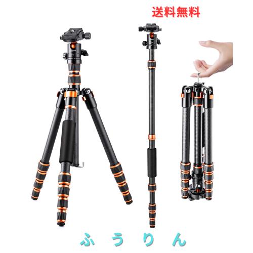 K＆F Concept 三脚 カーボン 超軽量 コンパクト 5段 全高153cm 一脚可変式 自由雲台 ナットロック式 トラベル三脚 一眼レフ カメラ B210