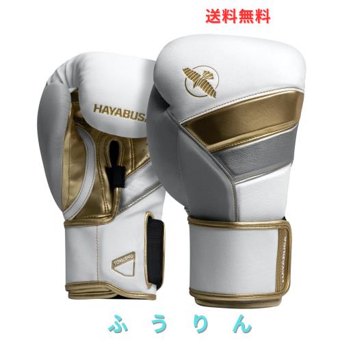 Hayabusa T3ボクシンググローブ（男女兼用） - ホワイト/ゴールド, 14oz