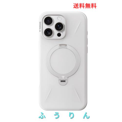 【新型ゼンマイ式 ・高級なデザイン】TORRAS iPhone 16 Pro 用 ケース ゼンマイ式スタンド 黄変防止 マグネット搭載 縦横両対応 リング