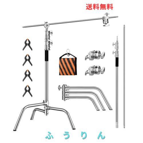 SOONPHO センチュリースタンド 銀 2M Cスタンド 写真ライトスタンド 88cmブームアームと2つのグリップヘッド付き ステンレス鋼製 耐荷重3