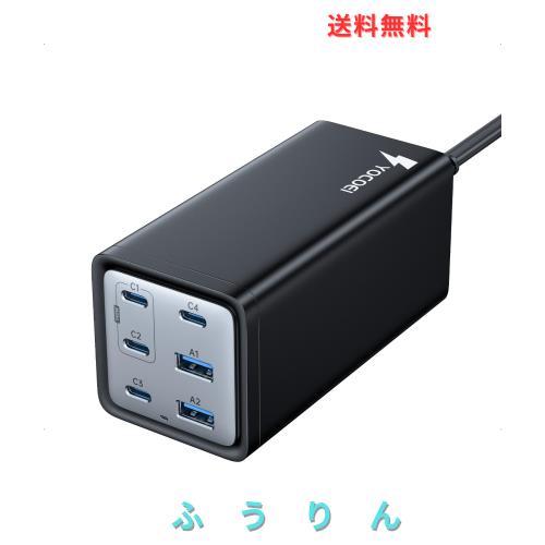 YOCOEI 200W PD充電器 6ポート USBコンセント 急速充電器 (GaN PowerX/USB-C×4 USB-A×2/単ポート140W高出力) PD3.1/QC4.0対応/PPS規格/