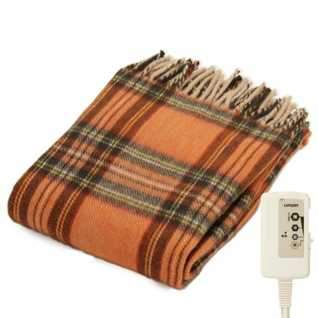 ライフジョイ 電気ひざ掛け オレンジ チェック柄 160cm×82cm 電気毛布 洗える ブランケット 大判 ふわふわ あったか JPN161DC