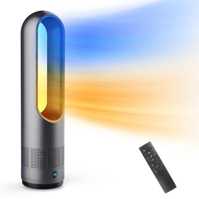 【2024冷暖兼用】扇風機 羽なし タワーファン ８段階送風＆3段階温風切替 左右100°首振り 9Hタイマー機能 温風 冷風 広範囲送風 羽根な