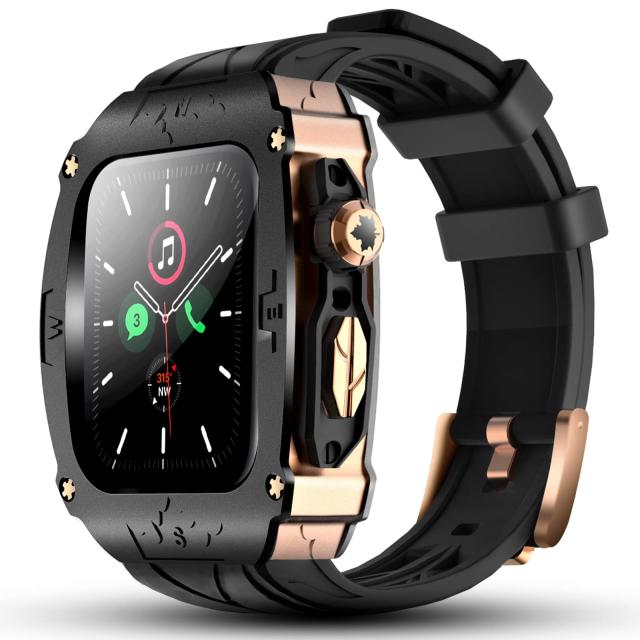 高級メタルケース Apple Watch 9 8 7 45mm 6 SE 44mmバンド カバー付き 高耐久 頑丈なケース シリコンストラップ 男性用 iWatch 6 5 4 SE